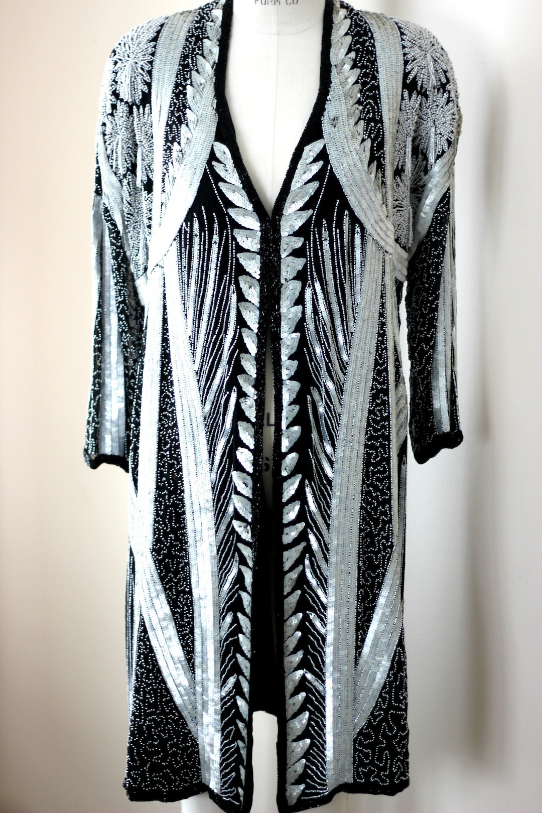 One Size//art Deco Stunning Vintage Silver Beaded Sequined Duster ...
