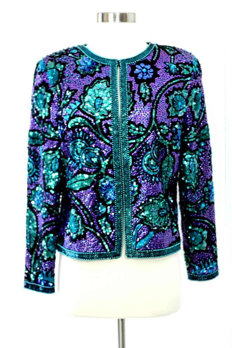 Size Small / STUNNING Heavily Beaded Sequin Jacket// Purple | Etsy
