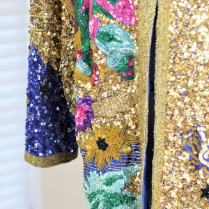 Sz 2x// Fabulous Deadstock Long Beaded Jacket// Sequin Sunshine - Etsy