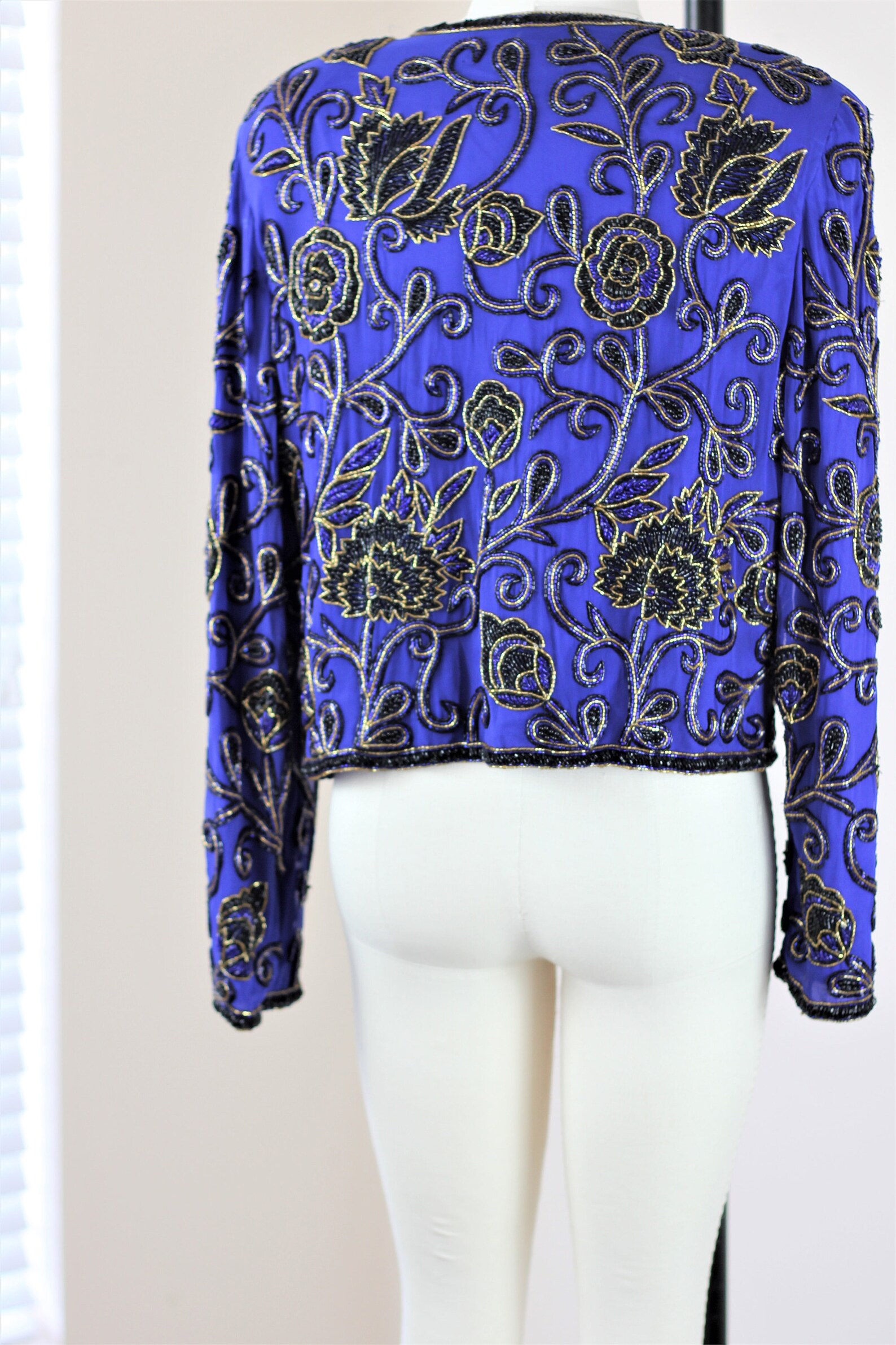 Sz M//della Roufogali Royal Blue Beaded Silk Bolero//beautifully Beaded ...