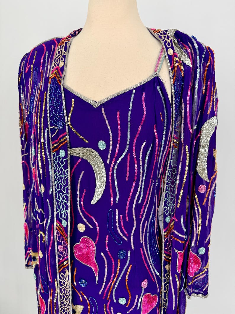 Size S//moon & Stars Sheer Purple Duster and Dress//vintage Judith Ann ...