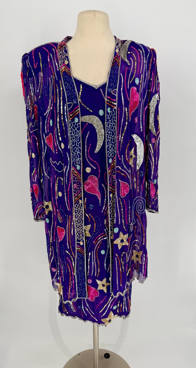 Size S//moon & Stars Sheer Purple Duster and Dress//vintage Judith Ann ...