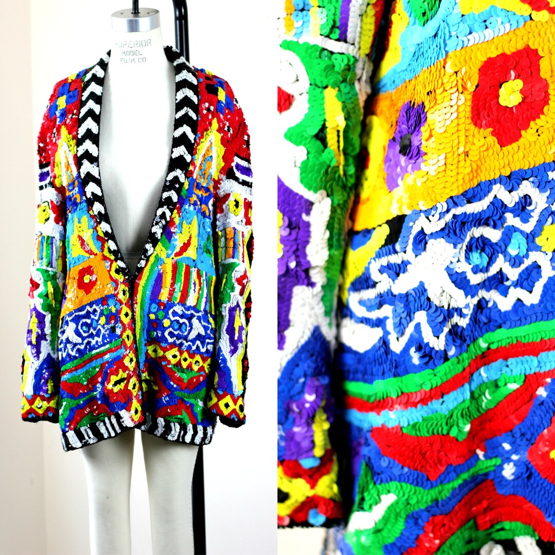 Sz M//PRIDE Heavily Sequined Beaded Long Jacket//80's Glam Blazer ...