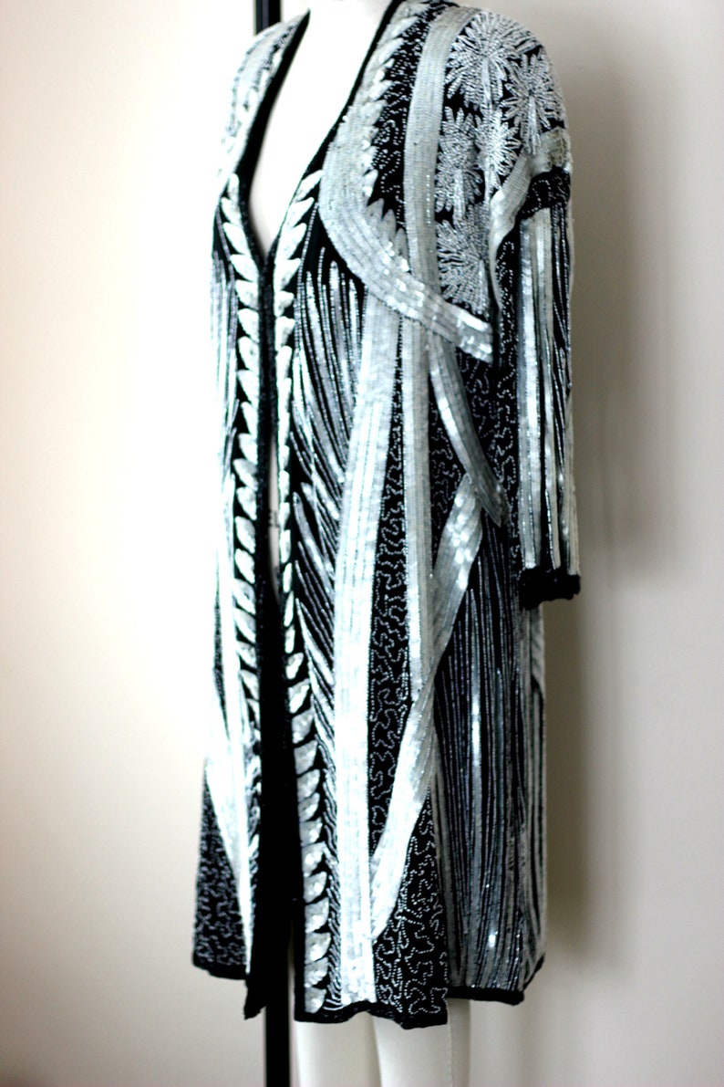 One Size// Deco Stunning Vtg Silver Beaded Sequined Duster// - Etsy