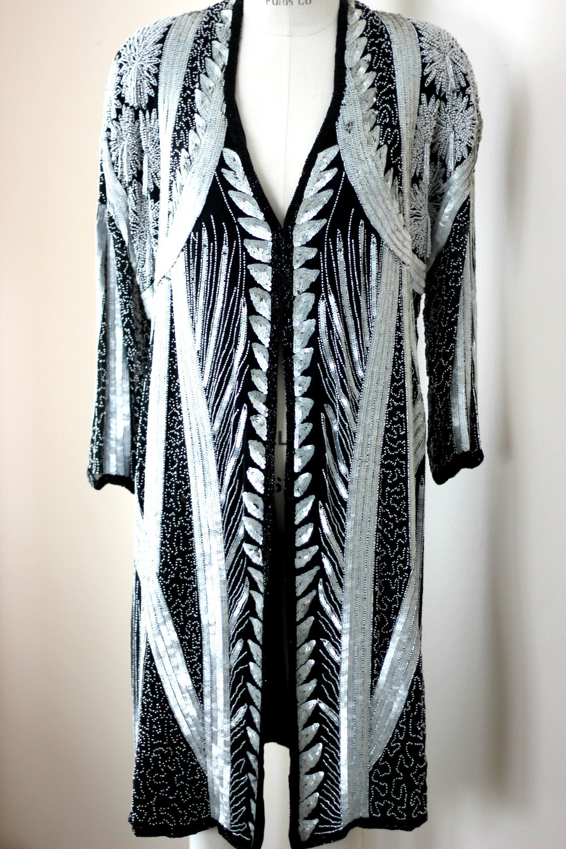 One Size// Deco Stunning Vtg Silver Beaded Sequined Duster// | Etsy