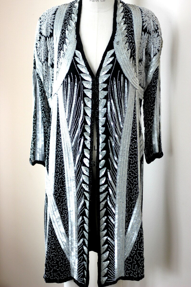 One Size// Deco Stunning Vtg Silver Beaded Sequined Duster// - Etsy