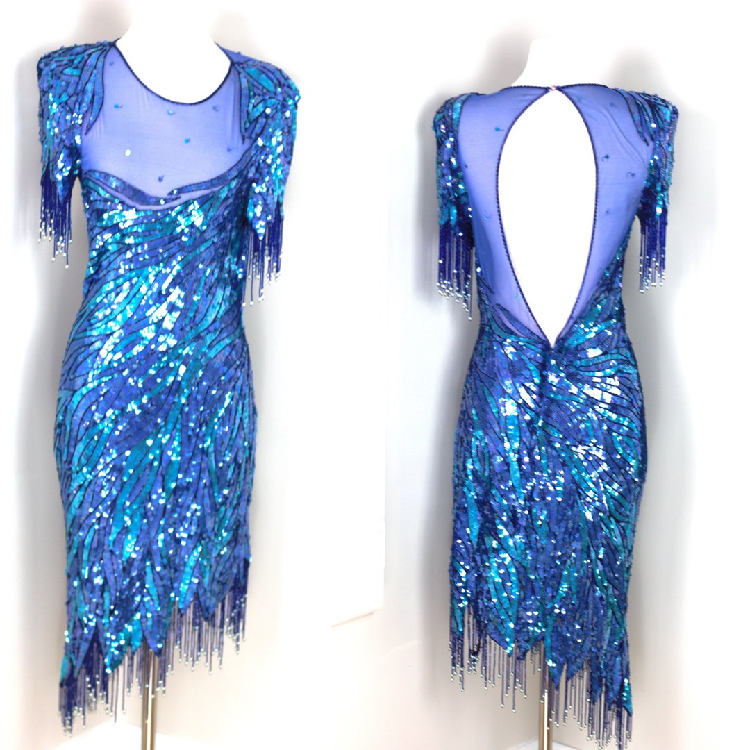 Sz 10// Mermaid Style 80s Party Dress//sequins Beads Flapper Style - Etsy