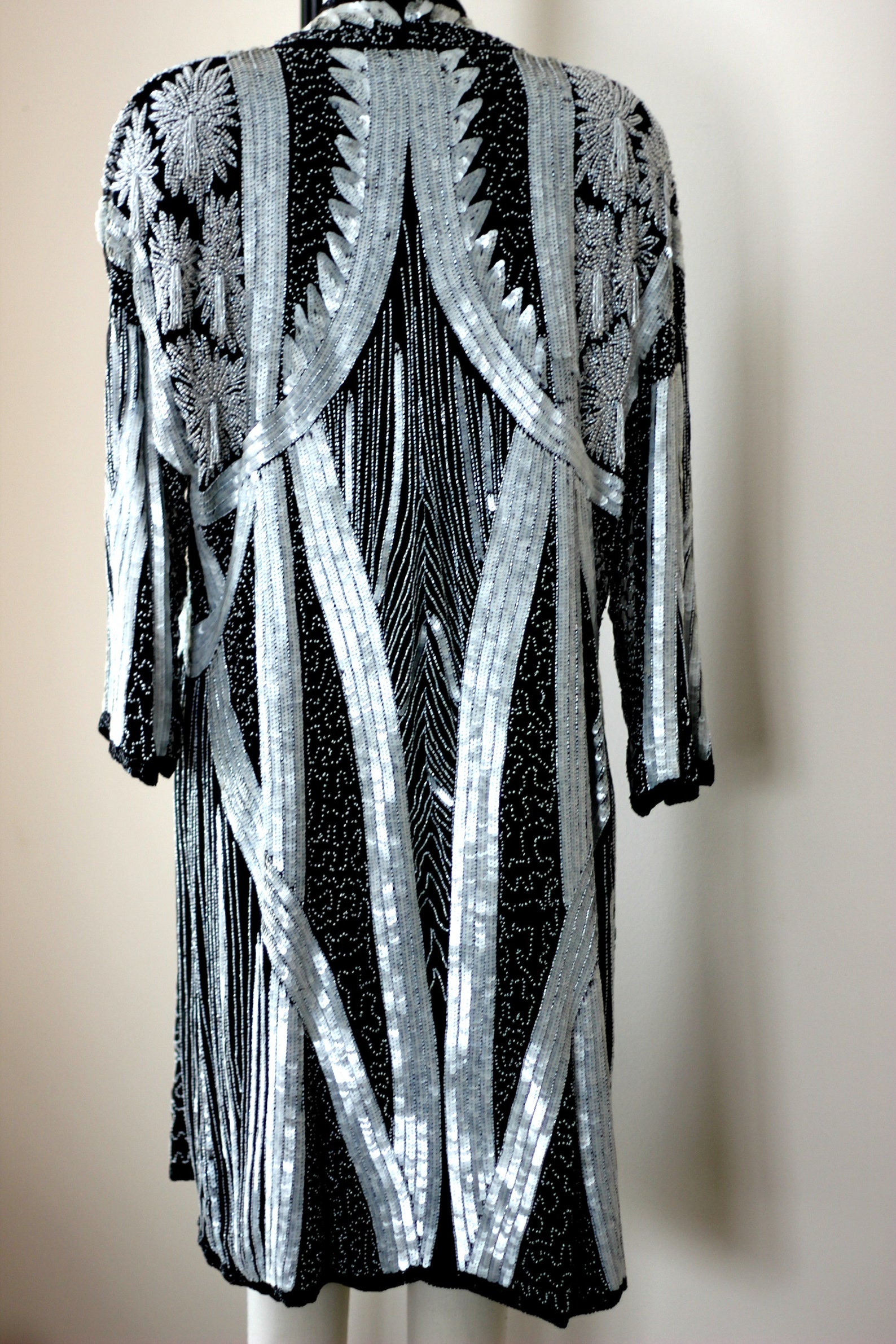 One Size// Deco Stunning Vtg Silver Beaded Sequined Duster// - Etsy