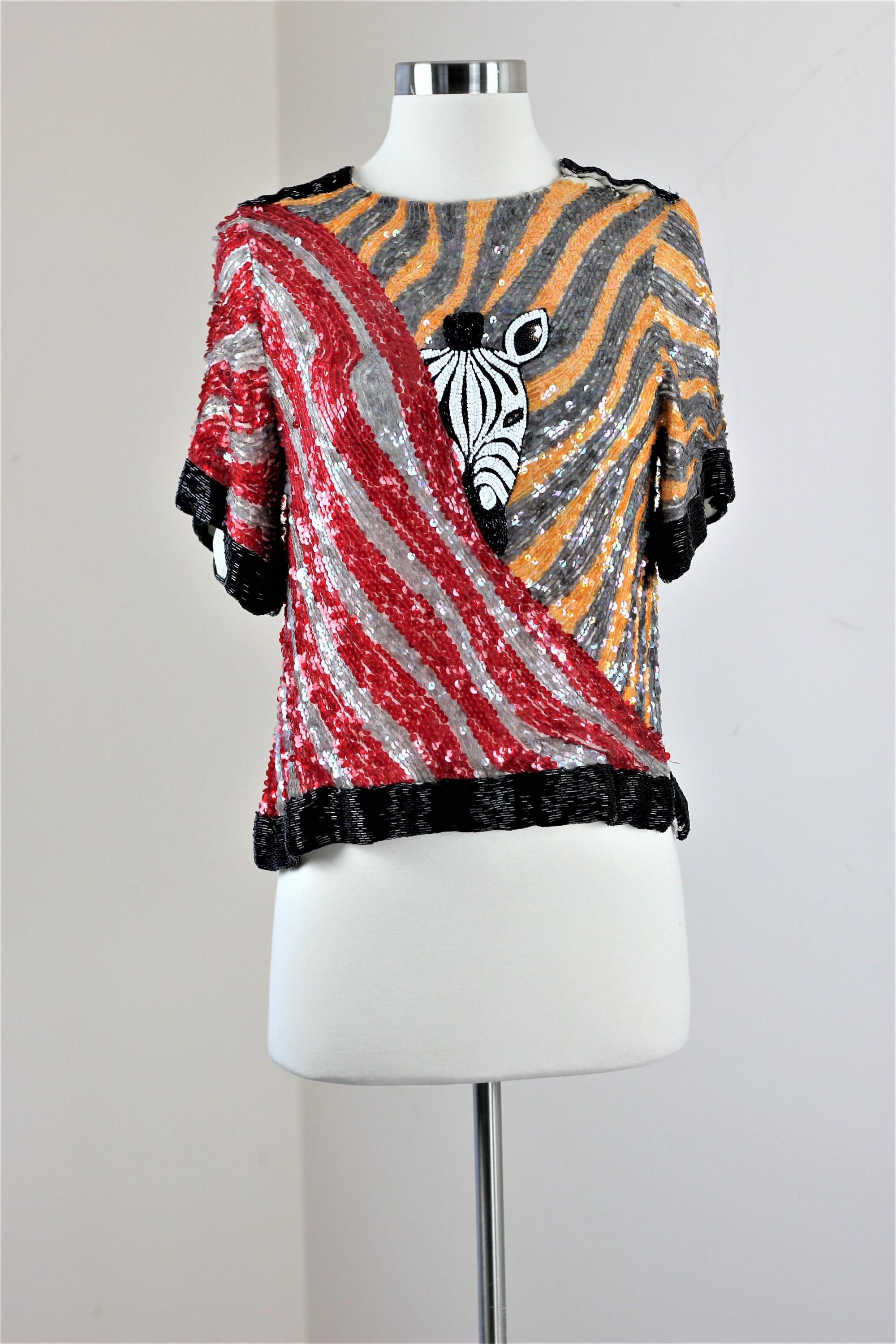 Sz XS//Amazing Vintage Sequin Zebra top// Sequin beaded Rare | Etsy