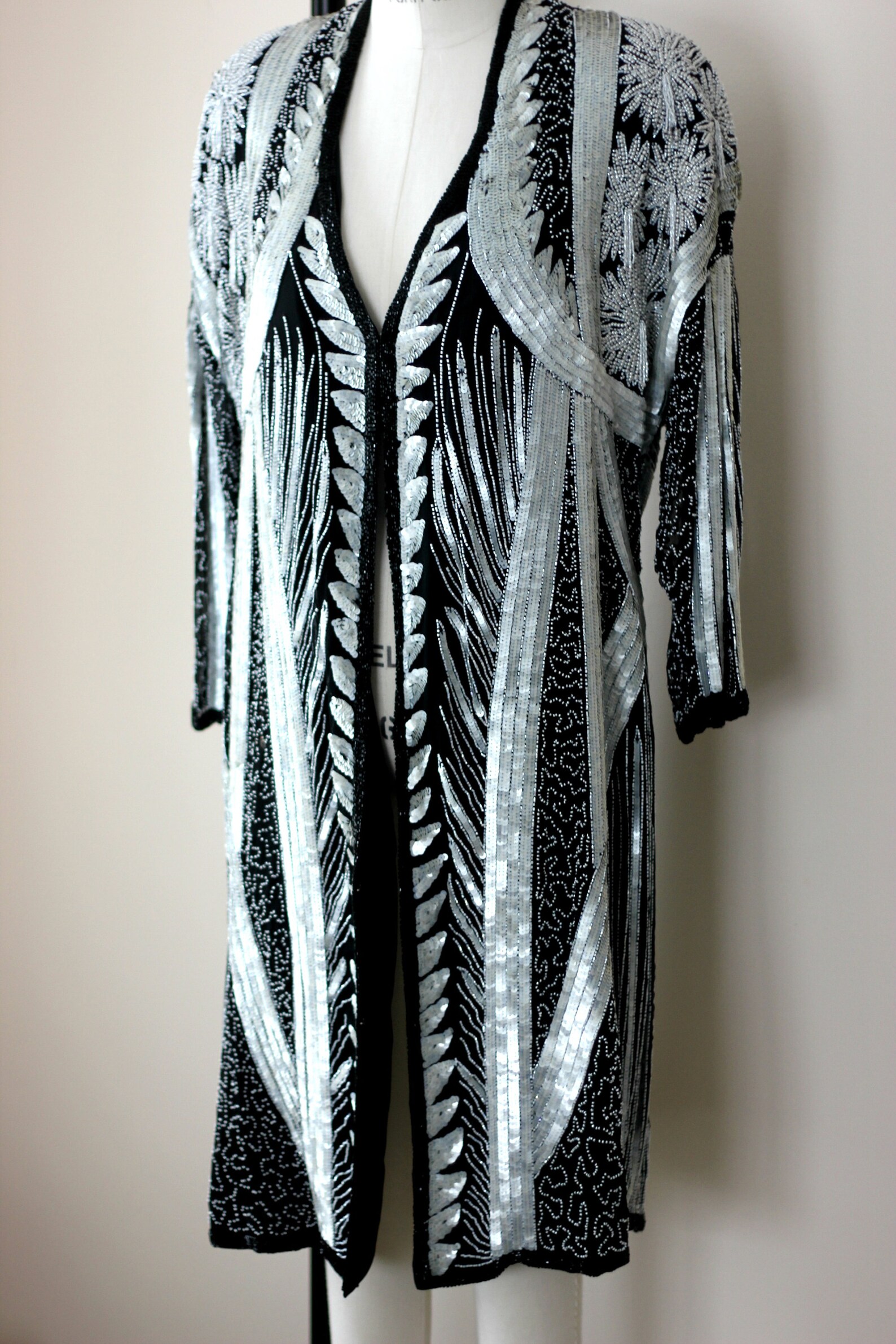 One Size// Deco Stunning Vtg Silver Beaded Sequined Duster// - Etsy