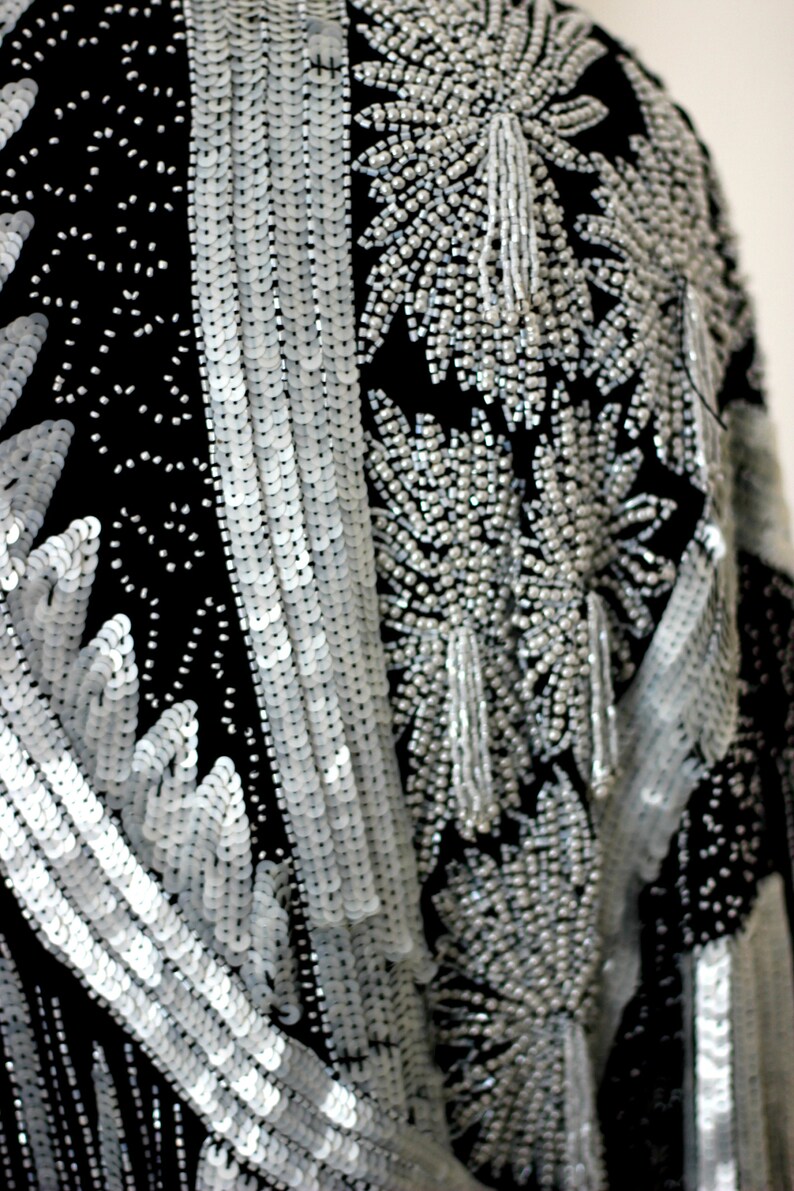 One Size// Deco Stunning Vtg Silver Beaded Sequined Duster// - Etsy