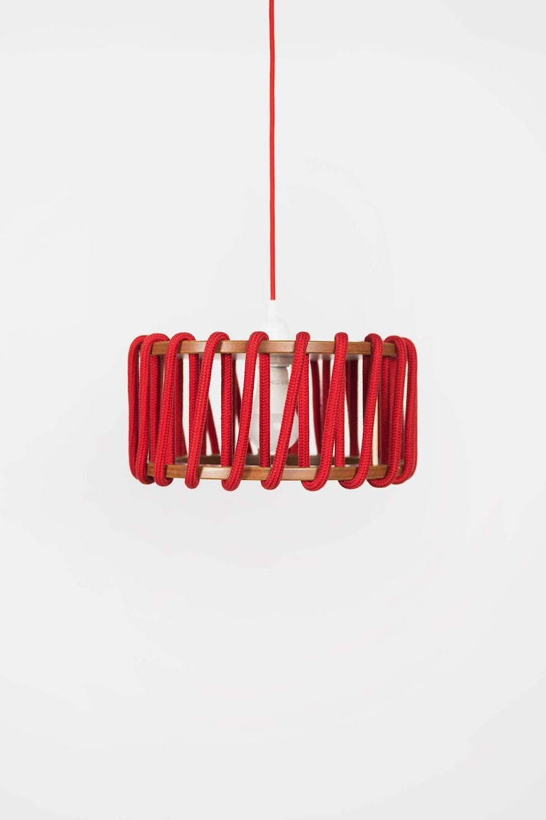 Handcrafted Red Pendant Lamp: Rope and Wood Lampshade, French Style ...