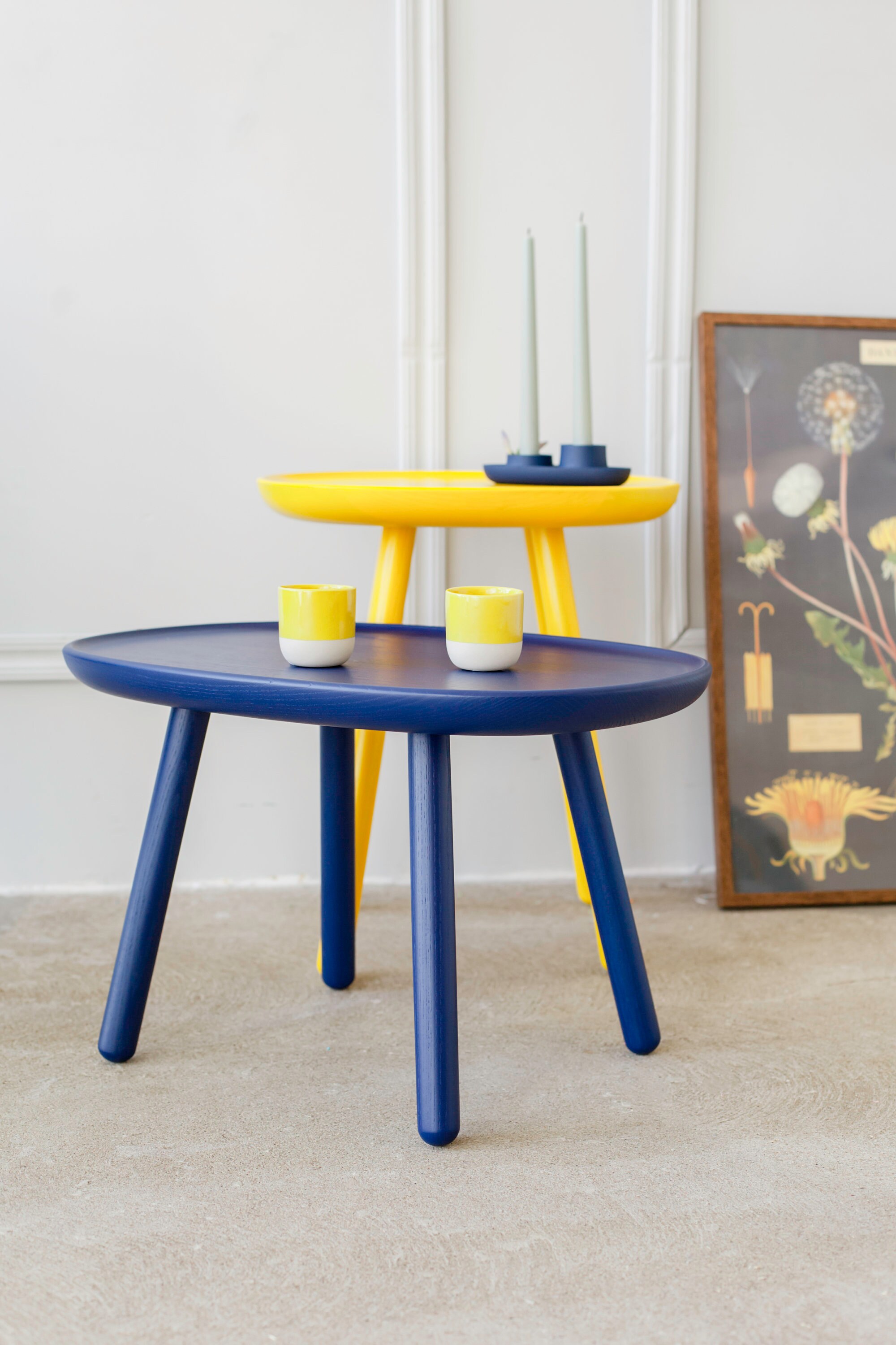 Blue Solid Ash Side Table: Scandinavian Minimalist Style - Etsy