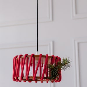 Handcrafted Red Pendant Lamp: Rope and Wood Lampshade, French Style ...