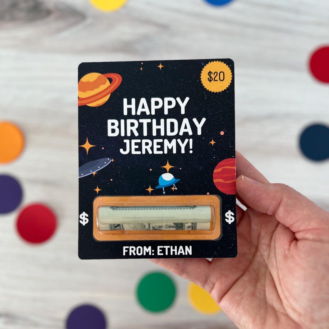 Personalized Space Birthday Money Holder Card - Etsy