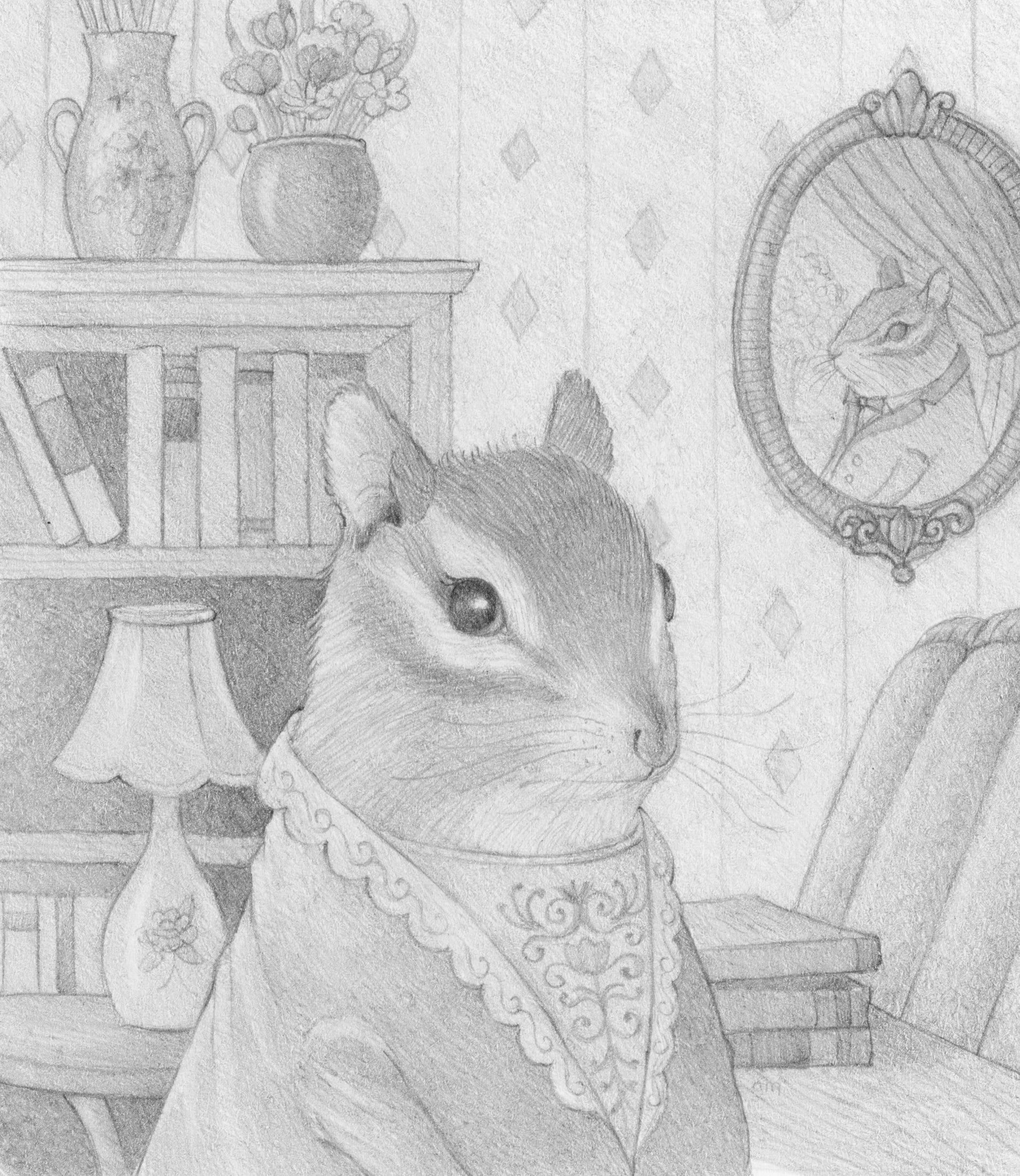 Chipmunk Pencil Drawing, Cordelia the Hopeful Poet, Whimsical Wall Art ...