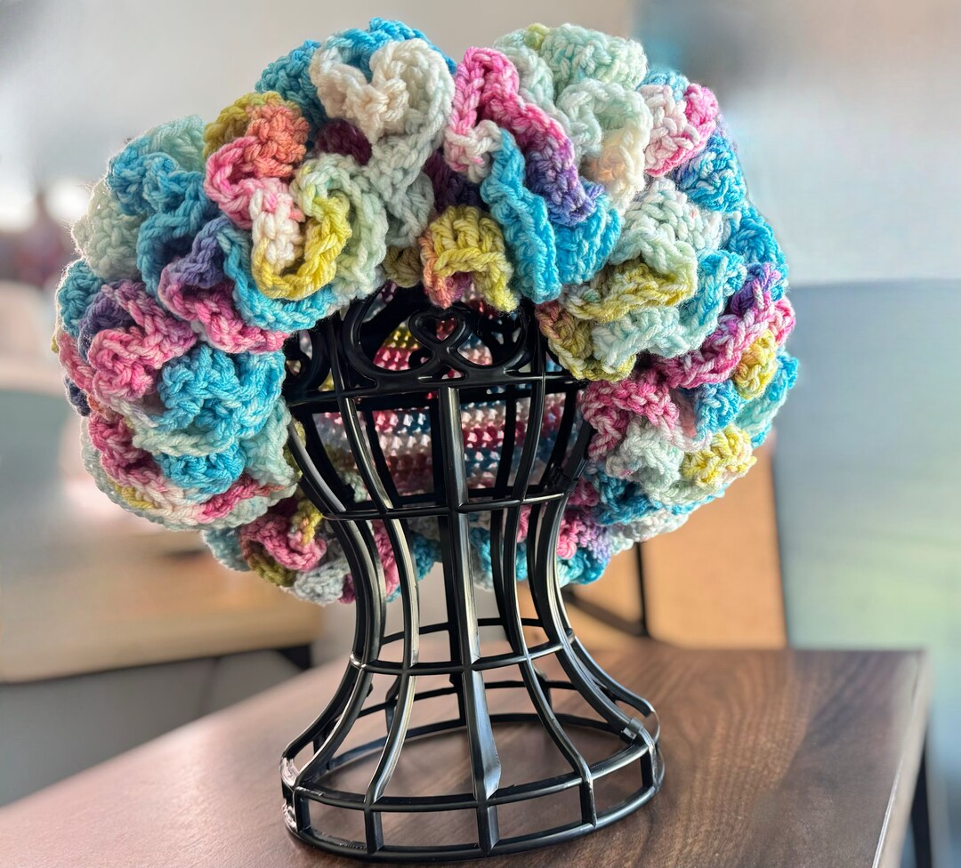 Multi-colored Crochet Ruffle Hat Ruffle Beanie Ruffle Hat Crochet Hat ...
