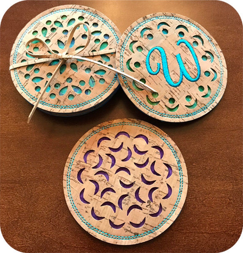 Cork Cut Coasters SVG Files in the Hoop Machine Embroidery - Etsy