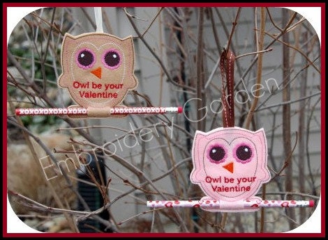 In the Hoop Valentine Owl Pencil Holder Machine Embroidery | Etsy