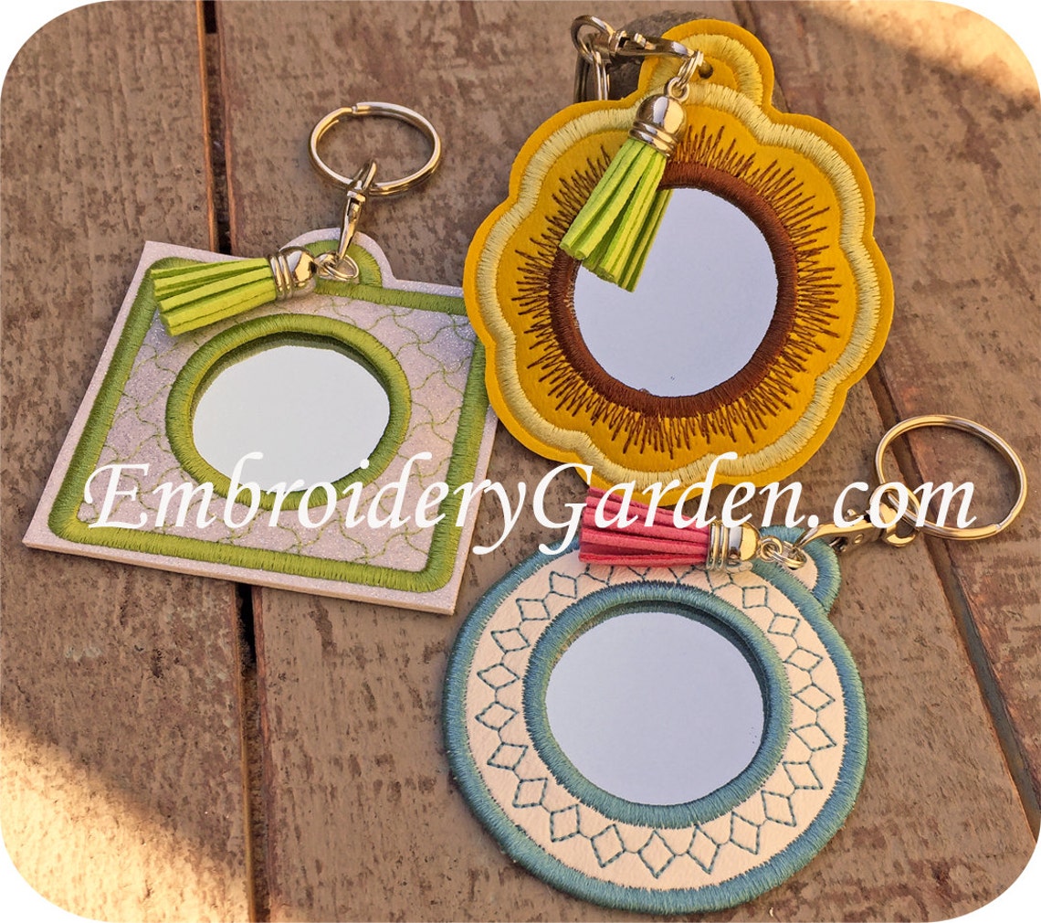 In the Hoop Mirrored Key Ring Machine Embroidery Design Files Instant ...