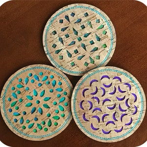 Cork Cut Coasters SVG Files in the Hoop Machine Embroidery - Etsy