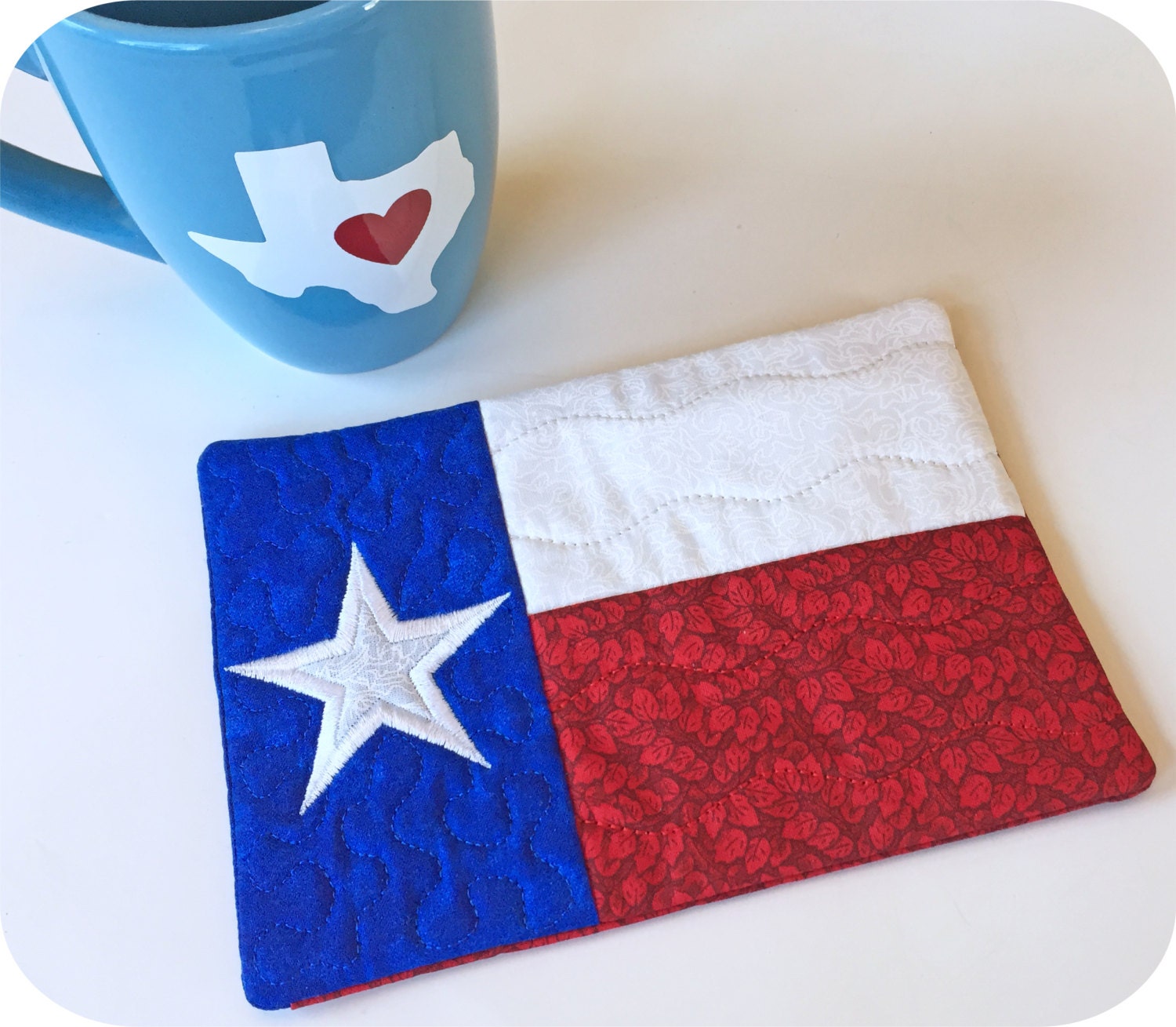 In the Hoop Texas Flag Mug Rug Machine Embroidery Design File Instant ...