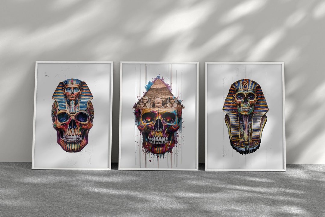 Skull Egypt Pyramid Pharaoh Style Set of 3 Digital Printable JPG Wall ...