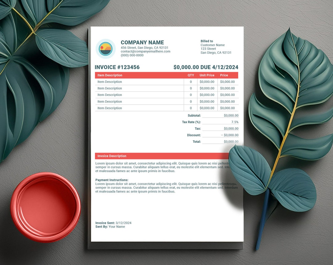Invoice Template 1 (pdf, Google Docs, Word, Pages, Canva) - Etsy