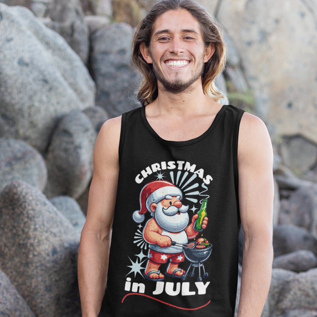Christmas in July Tank Top, Santa BBQ Shirt, Funny Summer Holiday Tank ...
