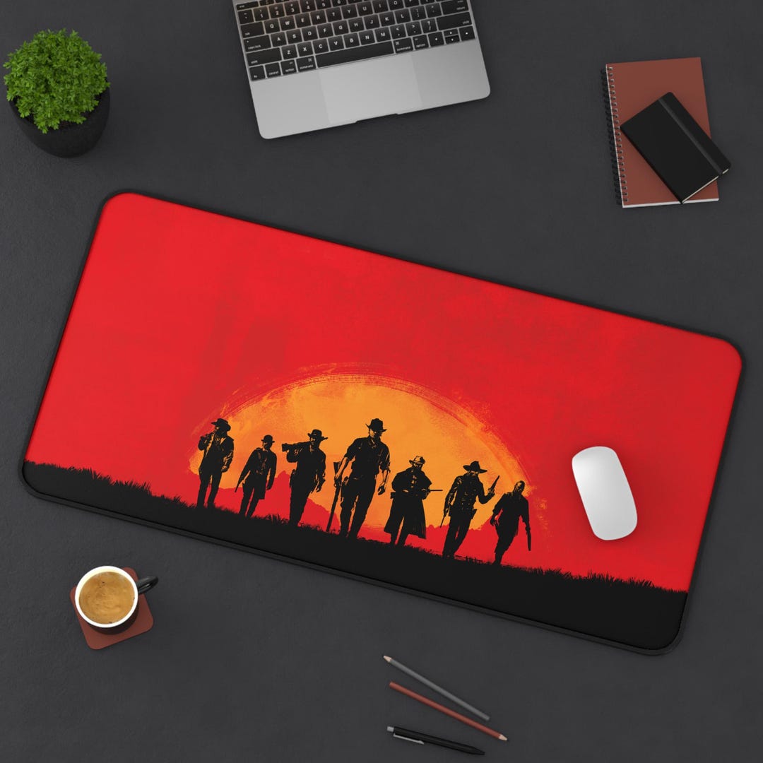 Red Dead Redemption 2 Desk Mat Arthur Morgan Sunset Silhouettes Mouse ...