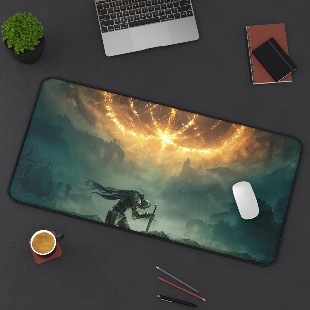 Elden Ring Desk Mat Fiery Emblem Design, Mystical Landscape Mouse Pad ...