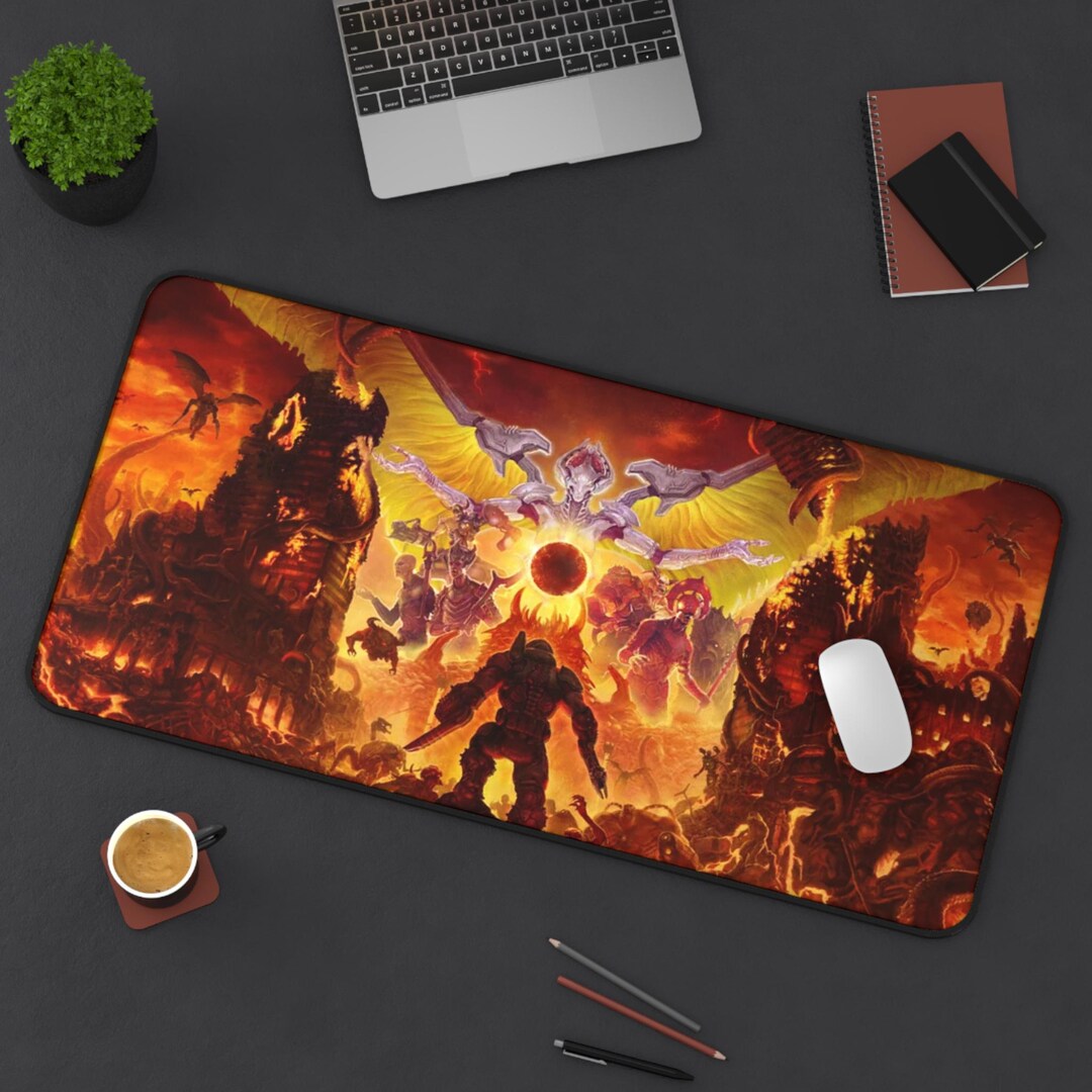 DOOM Slayer Desk Mat Hero Vs. Demons Gaming Mouse Pad, Intense Fiery ...