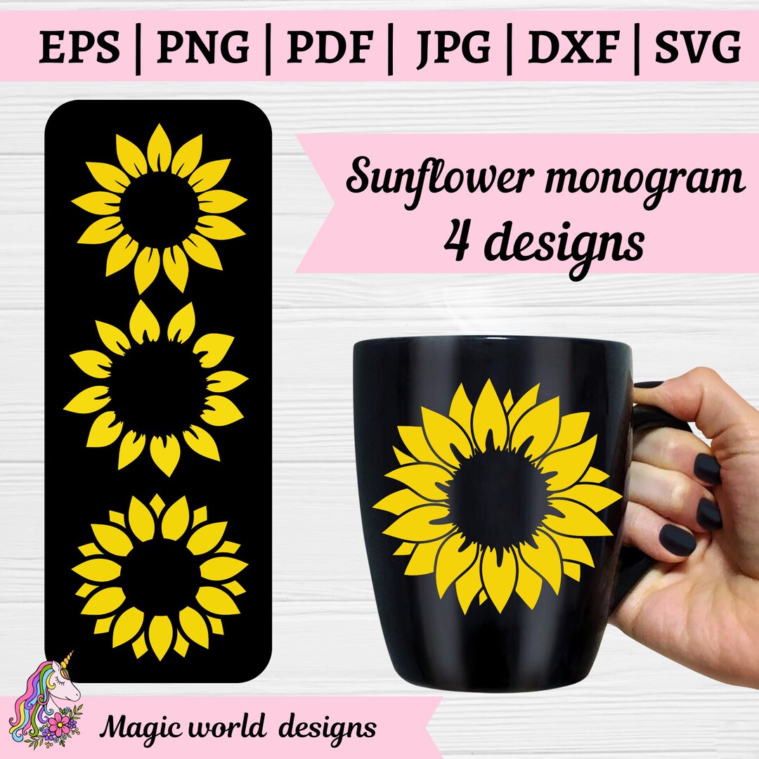 Sunflower Monogram SVG Bundle, Flower Monogram Svg, Cricut and ...