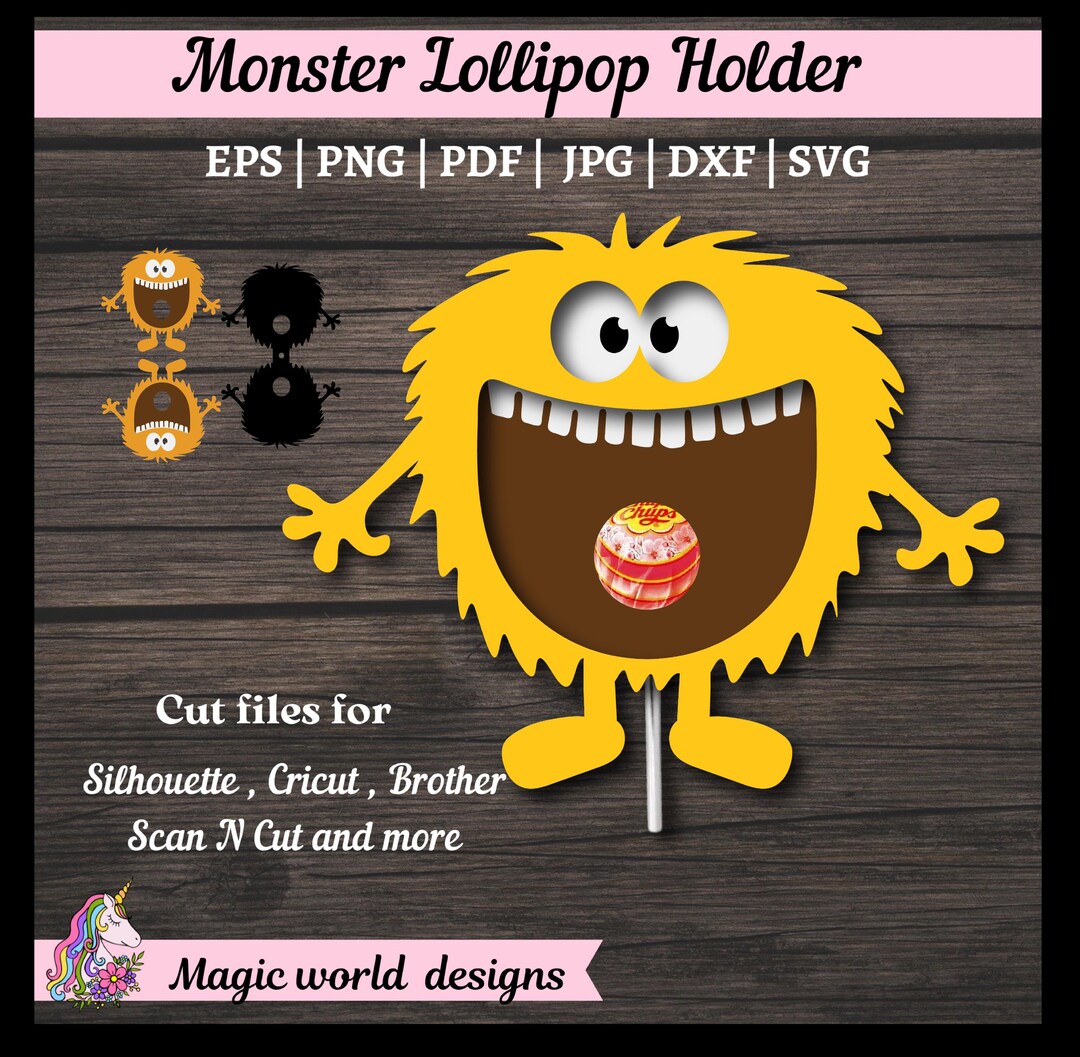 Yellow Monsters Lollipop Holder Svg, Monsters Candy Holder Svg, Kids ...