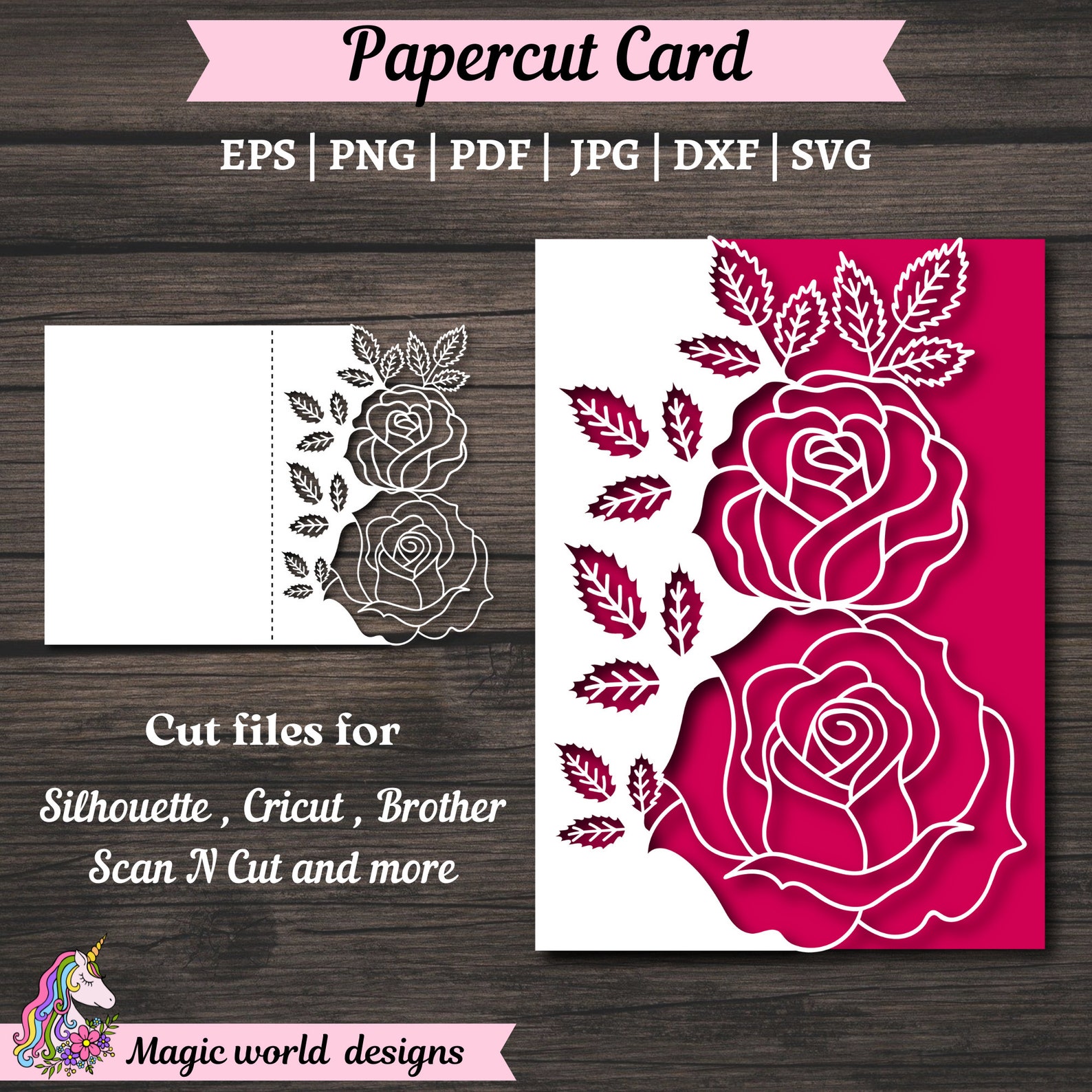 Rose Papercut Card Cover Template SVG, Cut File for Greeting Cards ...