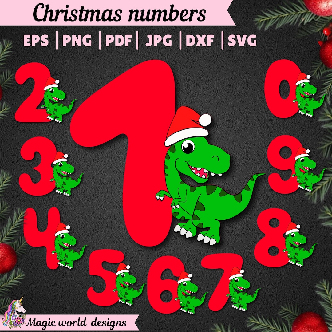 Christmas T-rex Numbers, Advent Calendar PNG SVG (digital Download) - Etsy