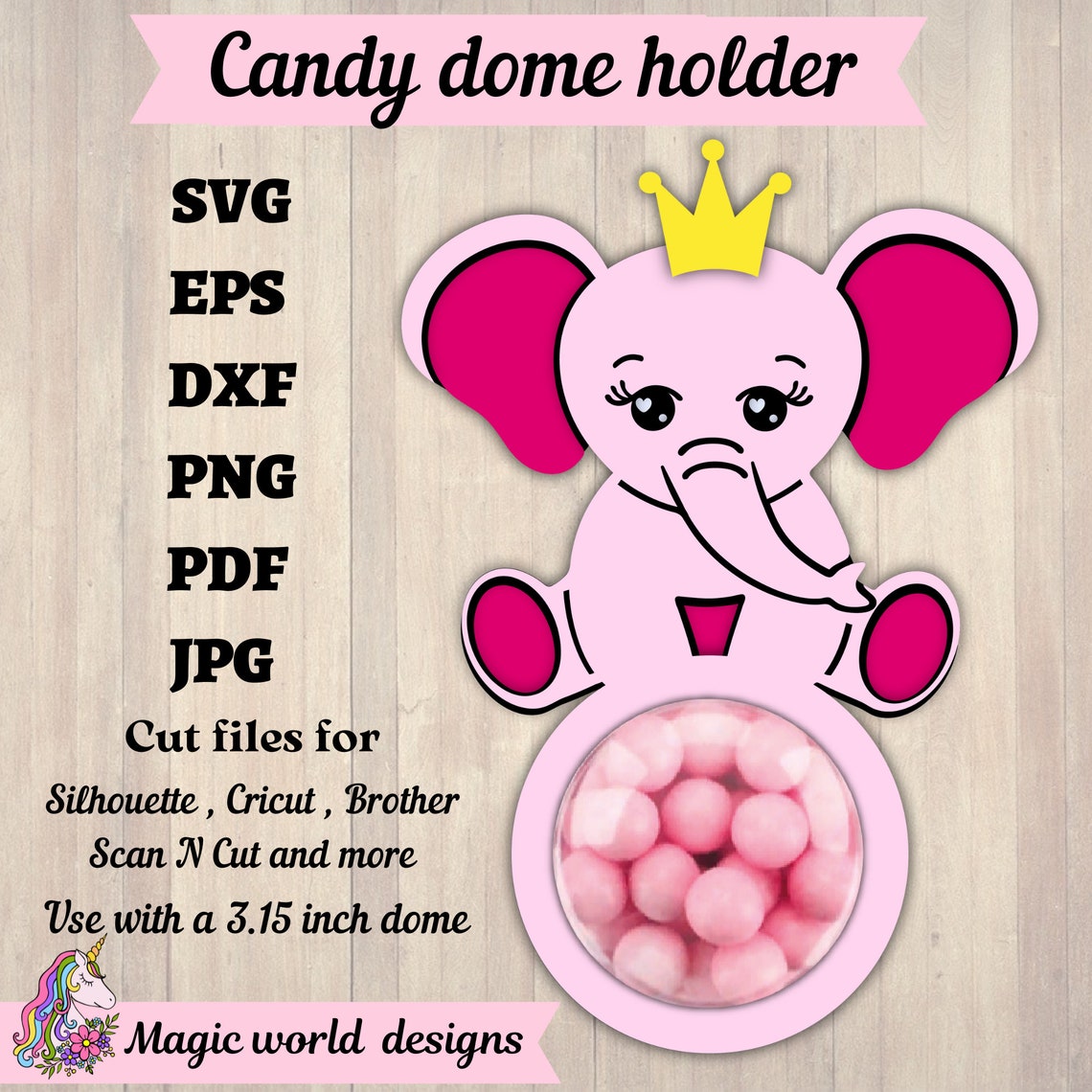 Pink Baby Elephant Girl Candy Dome Svg, Laser Cut, Layered Paper Cut ...