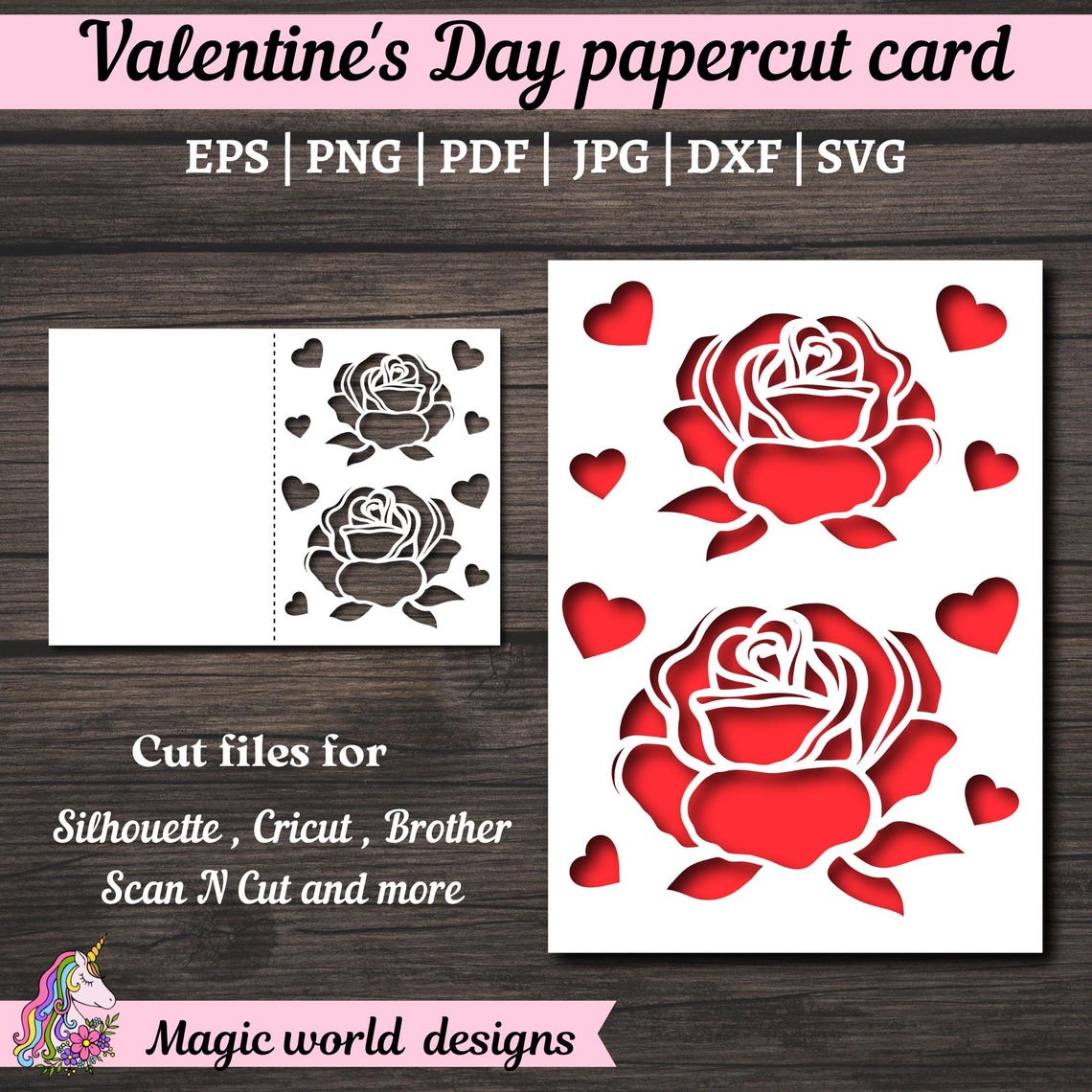 Valentines Rose Papercut Card SVG, Valentine's Day Hearts Card Svg ...