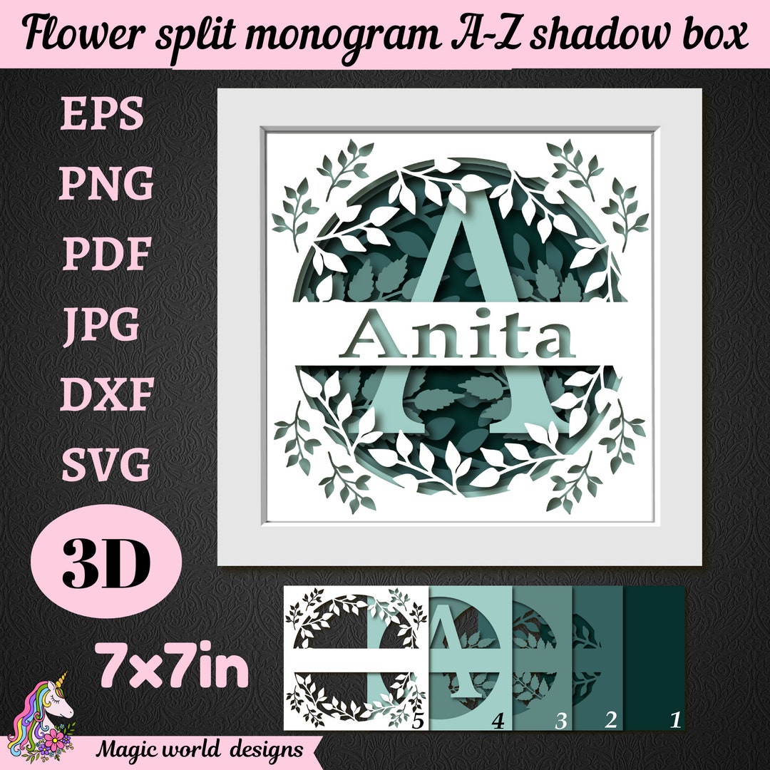 3D Flower Monogram Shadow Box SVG: Custom Family Name (digital Download ...