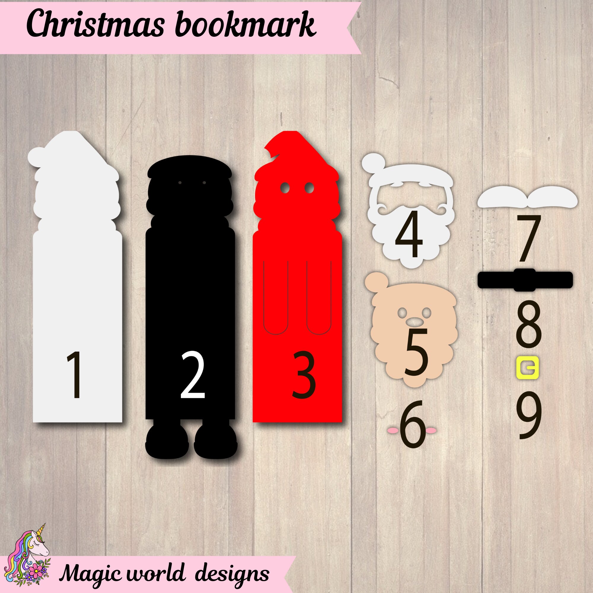 Festive Santa Claus Face Paper Cut Bookmark SVG - Instant Download ...