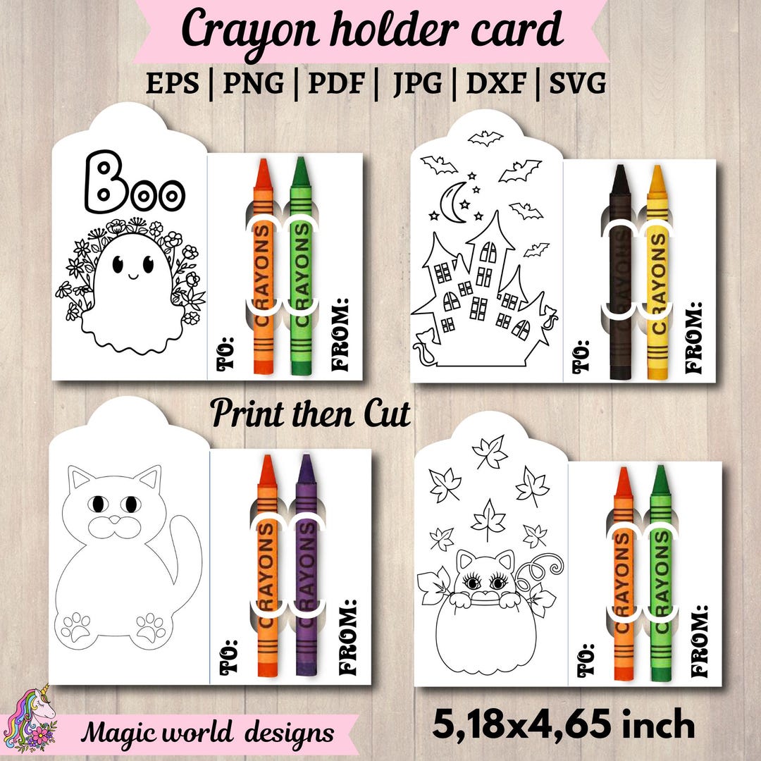Halloween Coloring Cards Bundle for Kids With Crayon Holder, Halloween ...