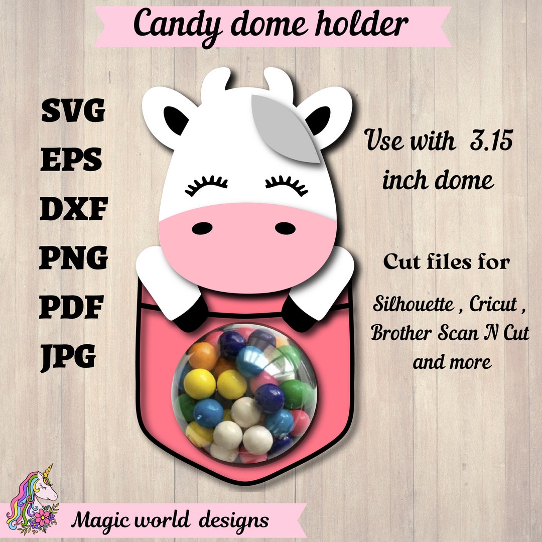Cow Candy Dome Holder Svg, Cute Baby Cow in Pocket , Pocket Animal Farm ...