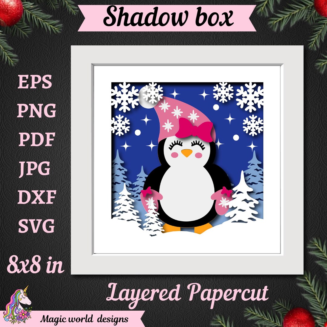 Christmas Penguin Shadow Box Svg, Paper Lantern Svg, Cricut Files ...