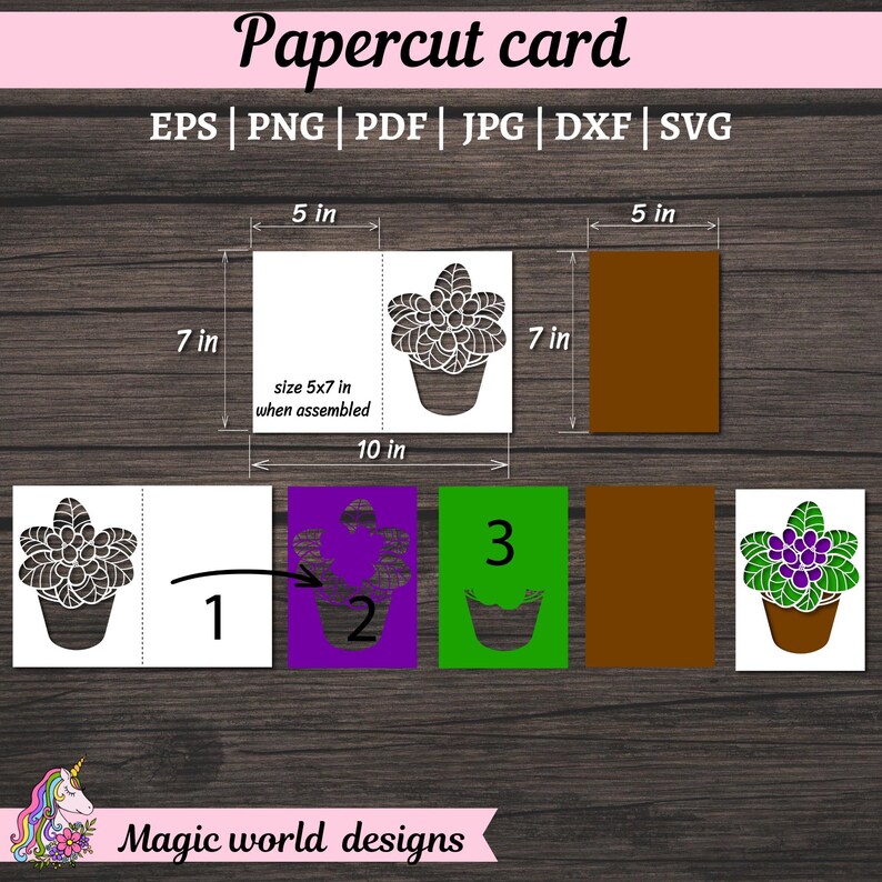 African Violet SVG Card: Papercut Template for Cricut, Silhouette ...