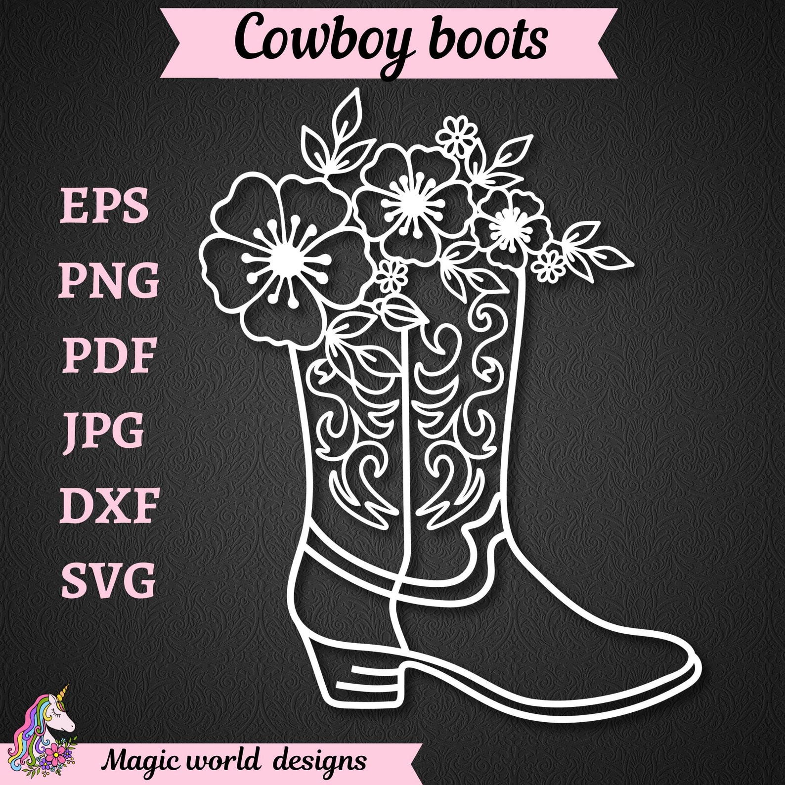 Cowboy Boots With Flowers, Floral Cowboy Boots Svg, Western, Rodeo ...