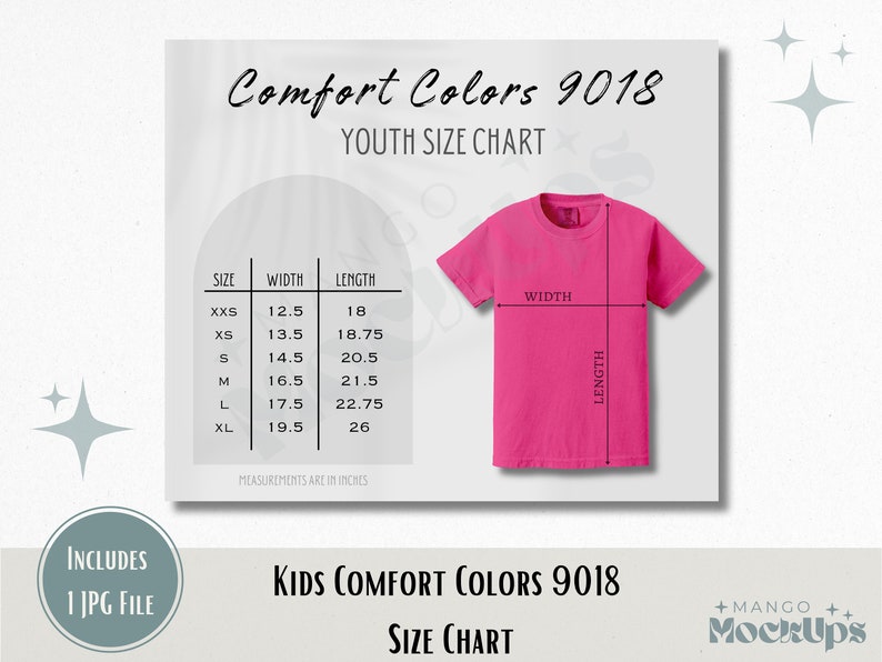 Comfort Colors 9018 Size Chart | Kids Comfort Colors Size Chart | Youth ...
