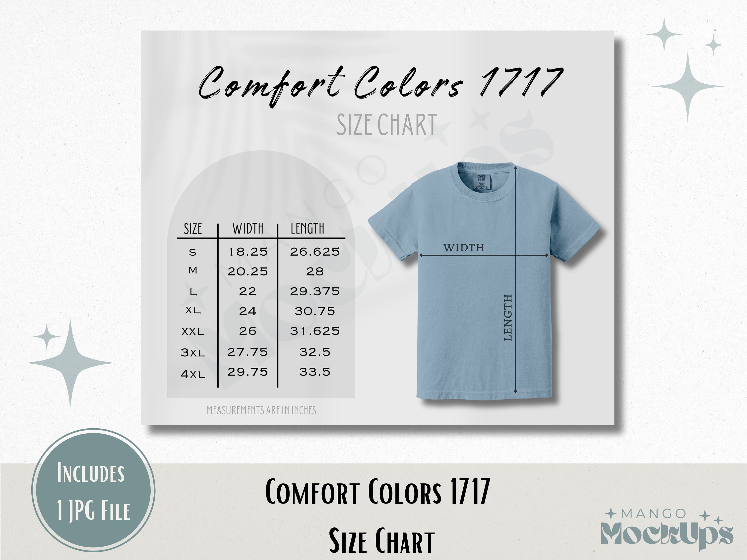 Comfort Colors 1717 Size Chart JPG File - Etsy