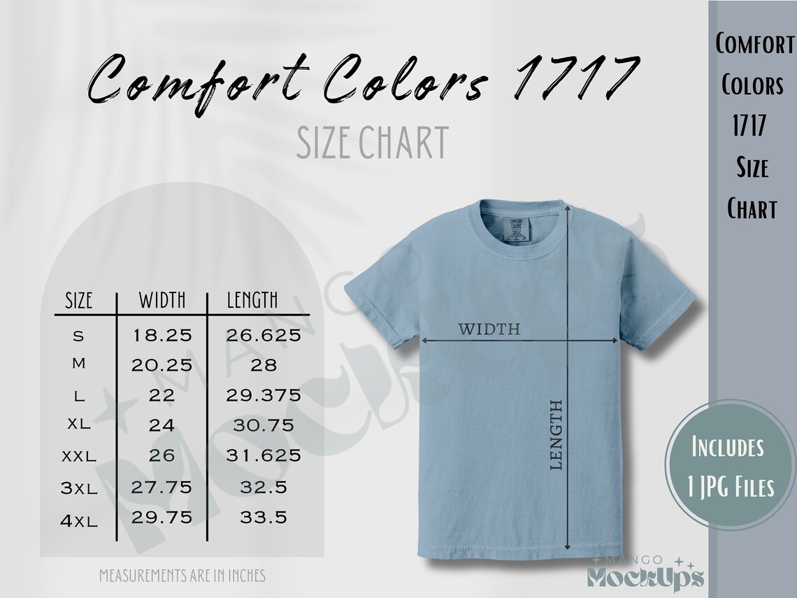 Comfort Colors 1717 Size Chart JPG File - Etsy