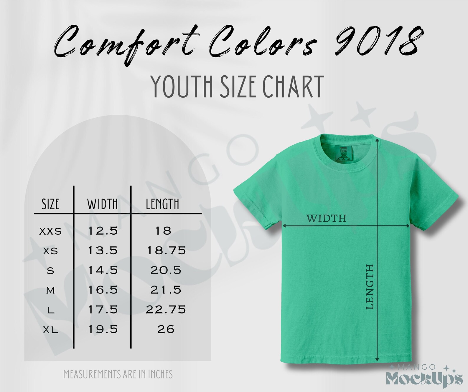 Comfort Colors 9018 Size Chart JPG File - Etsy