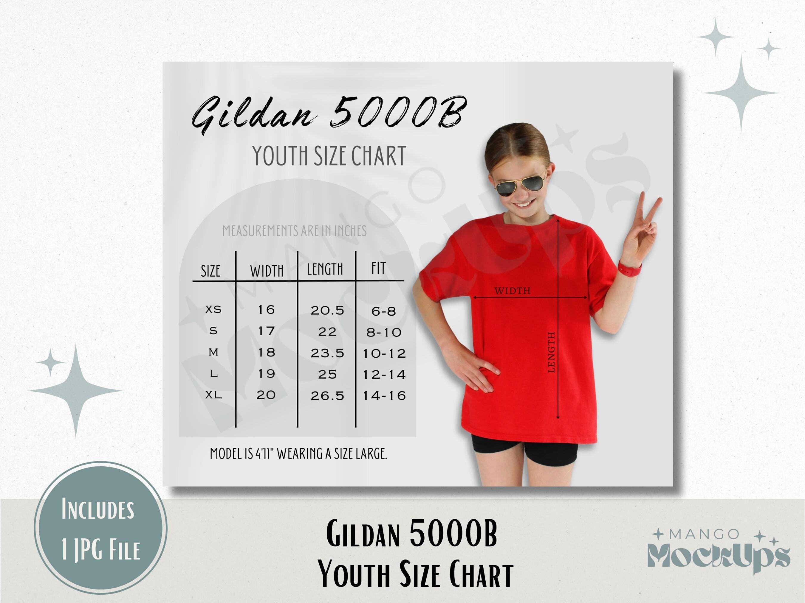 Gildan 5000B Size Chart | Youth Gildan 5000 Size Chart | Kids Gildan ...